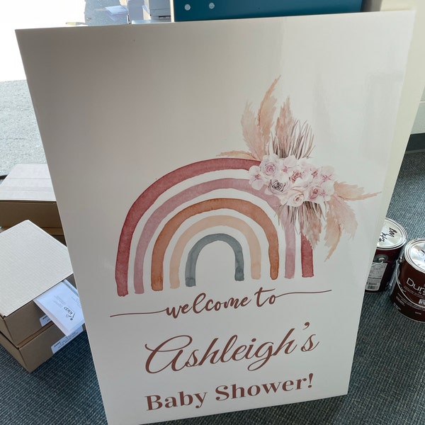 Editable Rainbow Boho Baby Shower Sign, Pampas Grass Printable Baby ...
