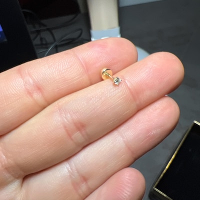 Solitaire Diamond Hoop Clicker Earrings in 14K Solid Gold,16g Cartilage ...