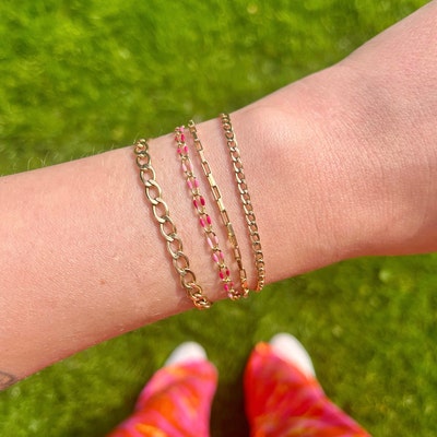 Pink Multi Color Enamel Chain, Multi Color Chain, Permanent Jewelry ...