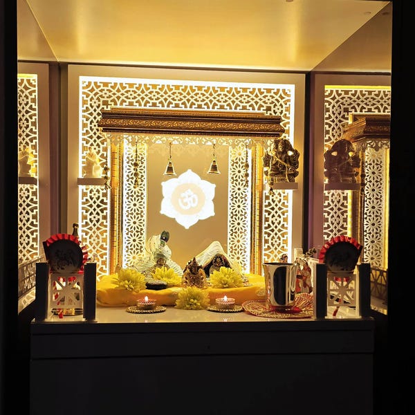 Shriji Temples Wooden Temple With LED Light for Home and Office Puja ...