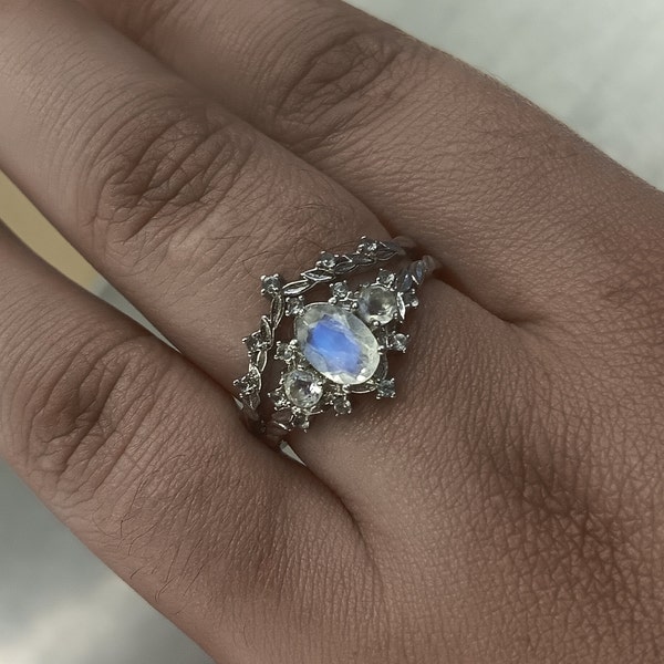 Silver Floral Style Natural Moonstone Ring, Fairy Tail Moonstone Ring ...