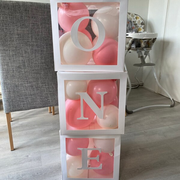 One Box, 1st Birthday Decoration , White Clear One Balloon Boxes ,first ...