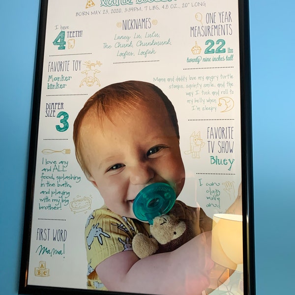 Baby’s First Birthday, Fun Fact, Baby Infographic, Poster, Wall Decor ...