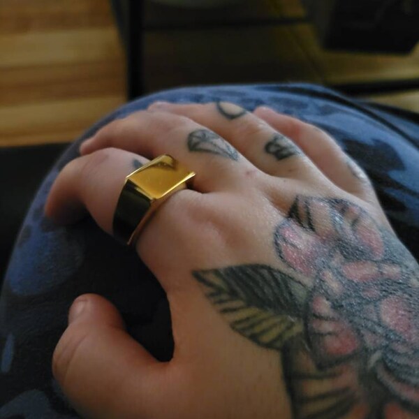 Black Rectangle Signet Ring, Rectangle Ring, Rectangle Black Ring for ...