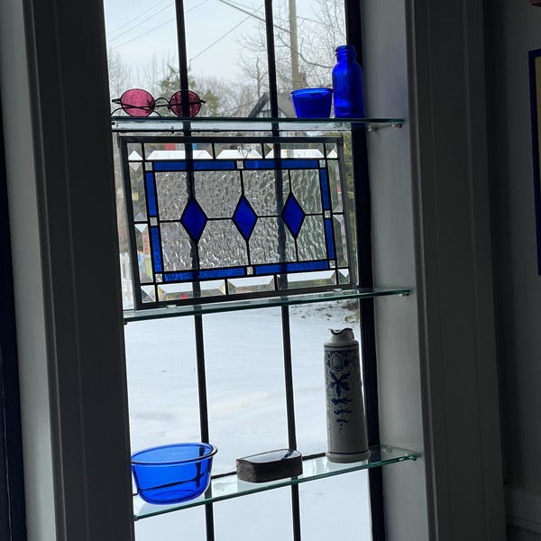 Iridescent Blue Stained Glass Panel - Home Decor - Etsy