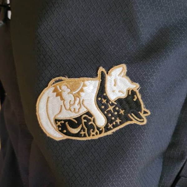 Day and Night Hugging Cat Iron on Patch Embroidered Patch Celestial Patch Back Patch Cat Lover ...