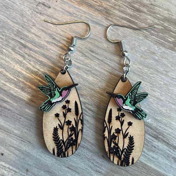 Hummingbird Flower Earrings Svg, Laser Cut File, Earring Design Files ...