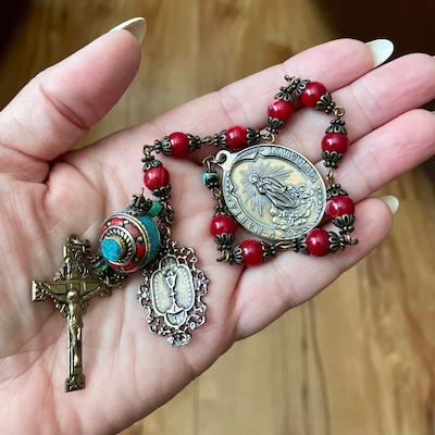 Virgin Mary Christopher Michael Turquoise Jasper Bronze Mens - Etsy