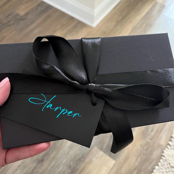 Black Luxury Gift Box, 23x12cm Card Box With Satin Feel Ribbon and ...