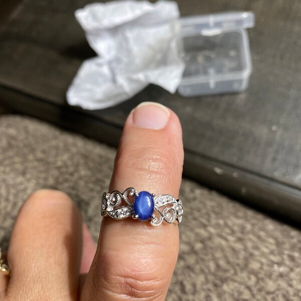 Genuine 6 Ray Blue Sapphire Star Ring 925 Sterling Silver Ring Blue ...