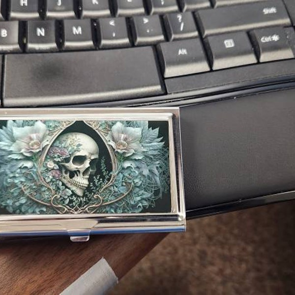 Gothic Card Holder. Stunning Skull Business Card Case. Metal Surface ...