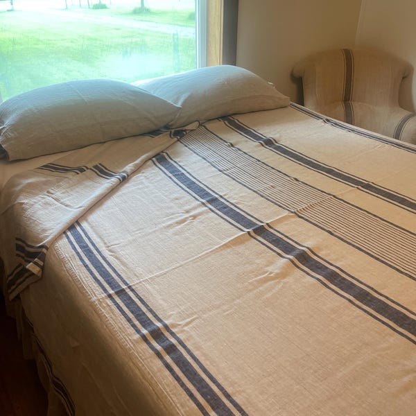 French Style Linen Bedspread in Various Colors, Vintage Linen Bed Cover ...