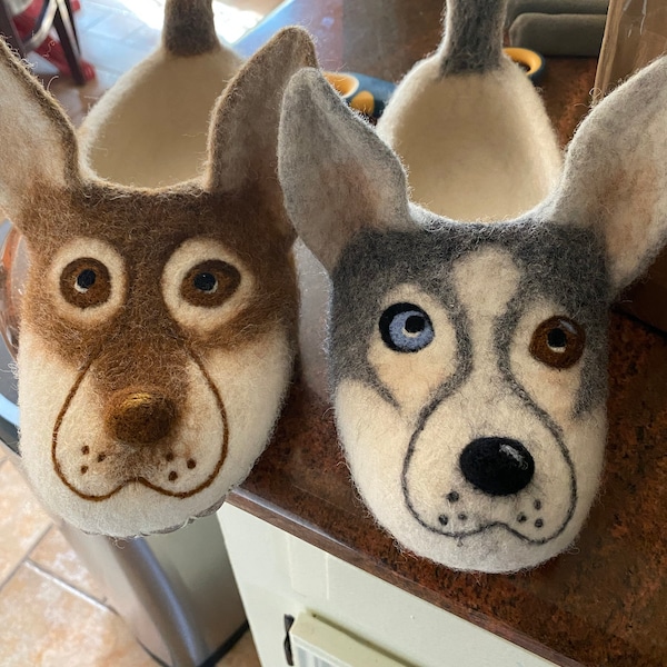 Felt Slippers Gray Eagle-owl Wool Slippers Flat Shoes Handmade Gift for ...