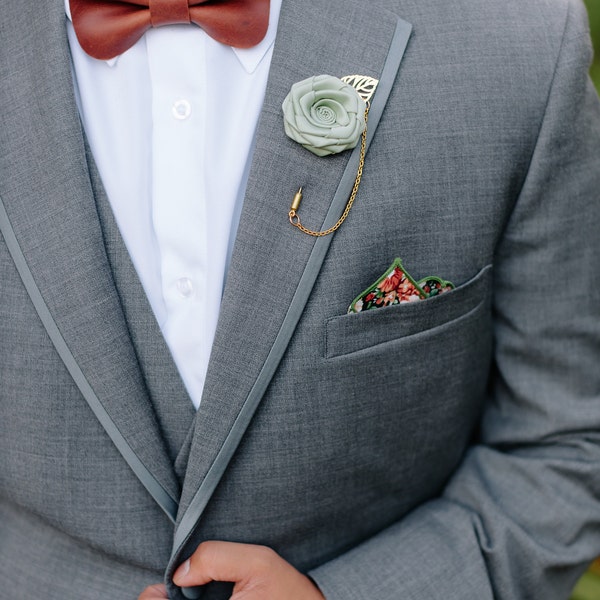 Sage Green Lapel Pin Chain , Suit Lapel Chain , Rose Wedding Lapel Pins ...