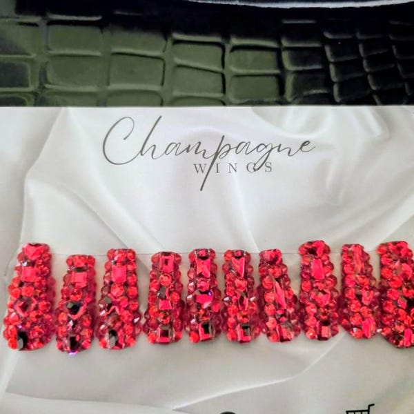 XXXL Square Full Bling Press on Nails Swarovski Extra Long Nails Custom ...