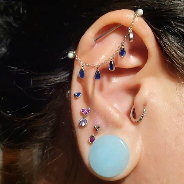 6mm-12mm, Dainty Emerald Teardrop Double Chain Helix Piercing ...