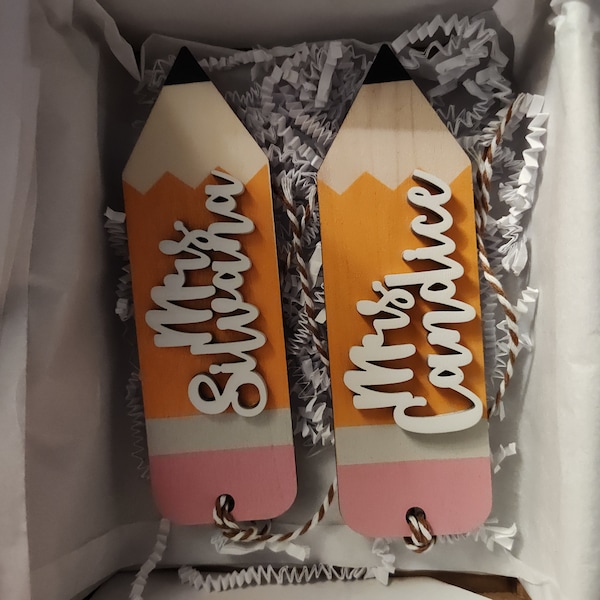 Teacher Appreciation / Teacher Gift Tags / Wooden Apple Pencil Name ...