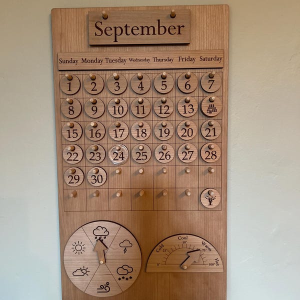 Spanish Wood School Calendar With Weather/ Homeschool Wood Calendar ...