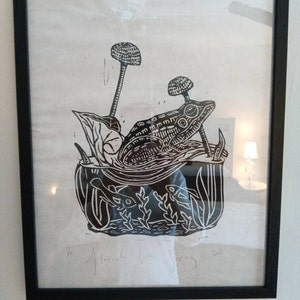 Alligator Linocut, karst Swimming, Handmade Linocut Print - Etsy