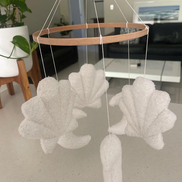 Boucle Mobile Handmade Baby Mobile Shell and Moon Mobile Baby Nursery ...