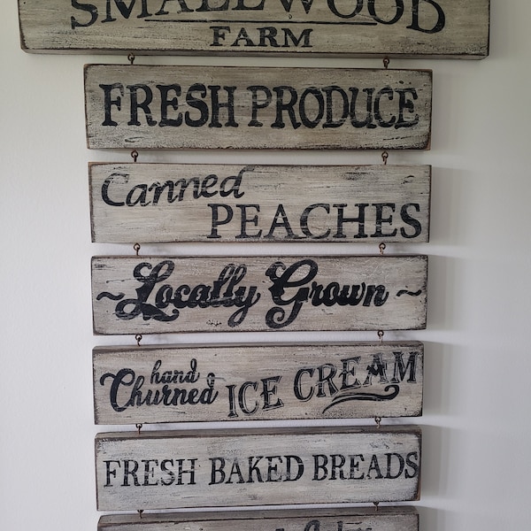 Custom Primitive Aged Farmers Market Menu Wood Sign With Rusty Chain ...