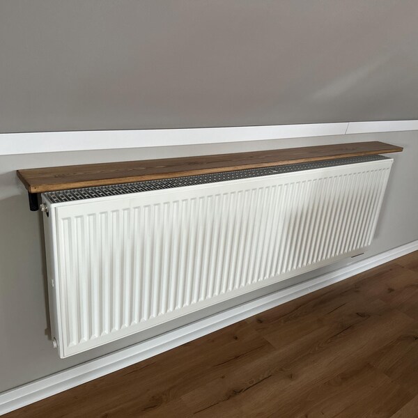 Rustic Solid Wood Radiator Shelf With Cast Iron Brackets | Handcrafted ...