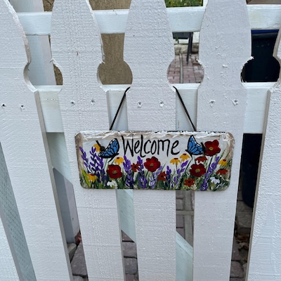 Painted Slate Welcome Sign, Basket of Daisies Slate Welcome Sign, Door ...
