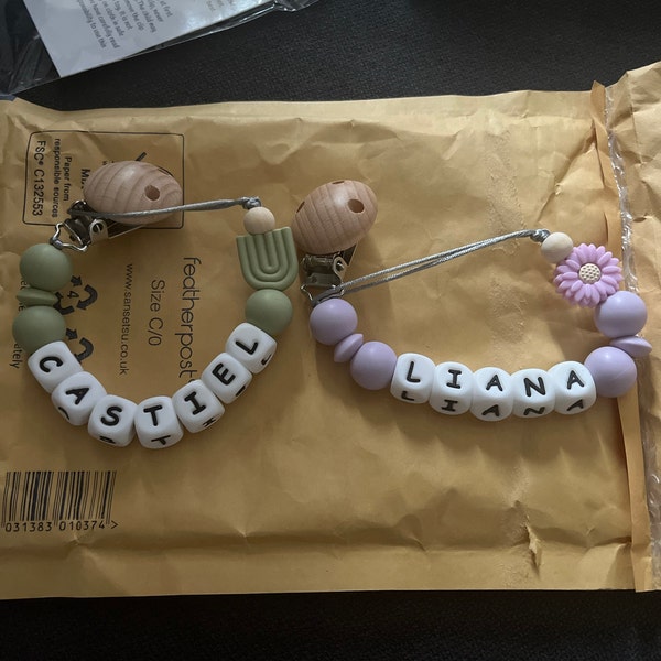 DAISY, RAINBOW Personalised Dummy Clip, Pacifier Clip,silicone Dummy ...