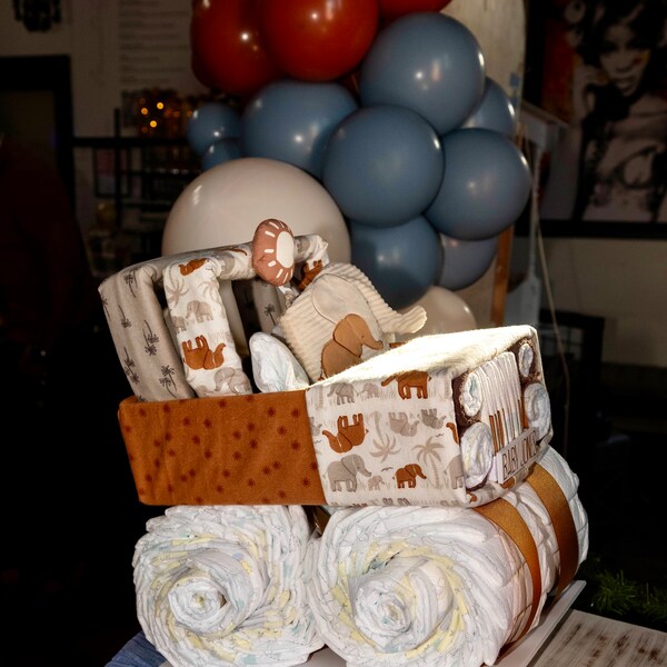 Boho Fawn Diaper Jeep Cake, Boho Diaper Cake Jeep, Girl Baby Shower ...