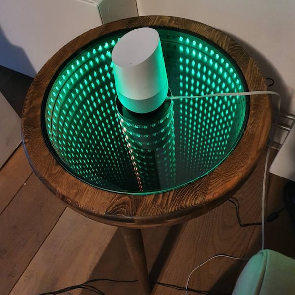 İnfinity Mirror Coffee Table, Led Light Table, Wooden Coffee Table, 3D ...