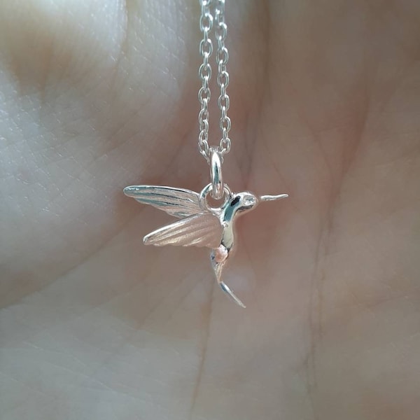 Sterling Silver Hummingbird Necklace for Women, Dainty Silver Necklace ...