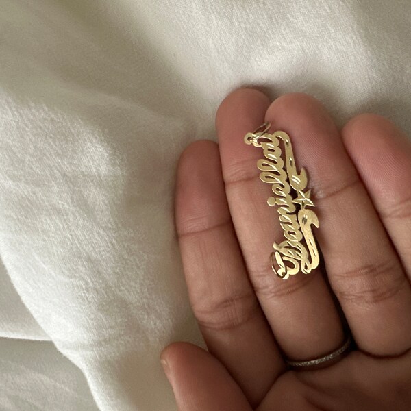 Exquisite 14K, 10K Solid Gold Personalized Name Pendant: Cursive Font ...
