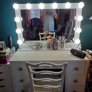 Gold Glitter Vanity Mirror With Lights 32 X 28 | Etsy