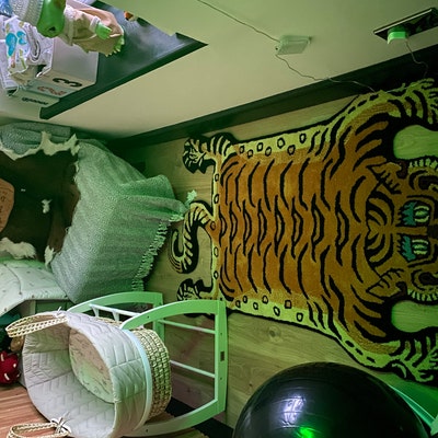 Modern Handwoven Wave Pattern Wool Shag Rug, Soft Wool Minimalist ...