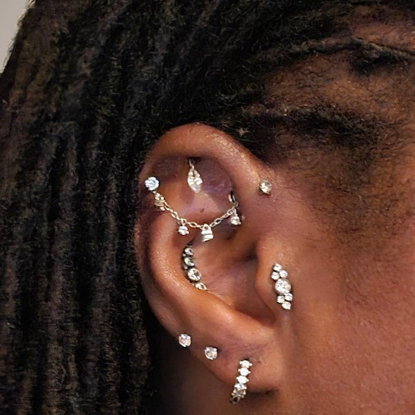 Dainty Industrial Barbell Diamond CZ Chain (only) for Piercing, Gold ...