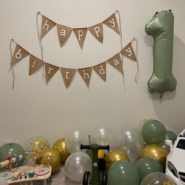 Happy Birthday Burlap Banner, Happy Birthday Bunting, Birthday ...