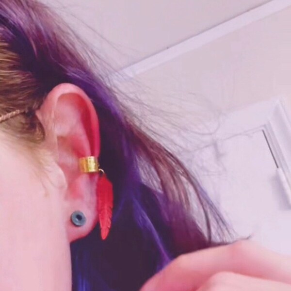 Hawks Red Feather Ear Cuff - Etsy