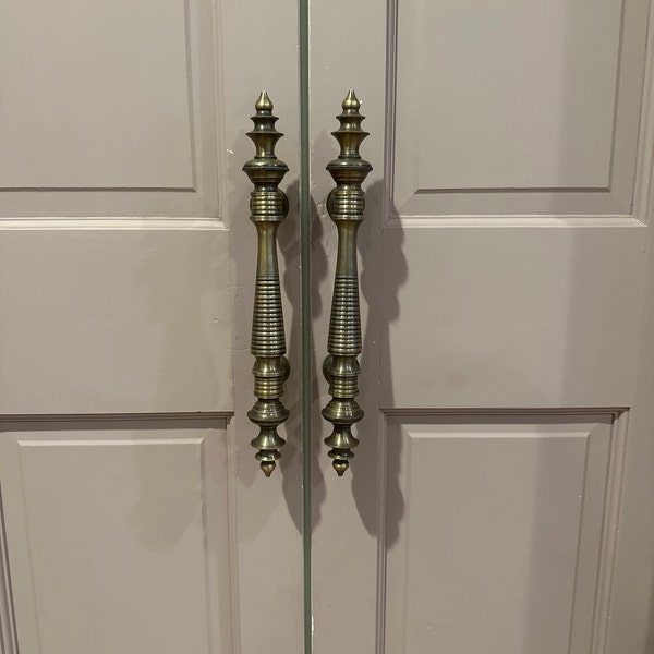 Vintage Executive Round Main Entry Door Pull Handle Antique Solid Brass ...