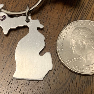 Michigan Keychain Personalized Hand Stamped Michigan Keyring Long ...