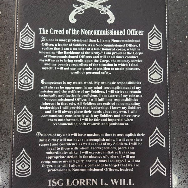 Army NCO Creed Leatherette or Wood Plaque; Induction, Promotion ...