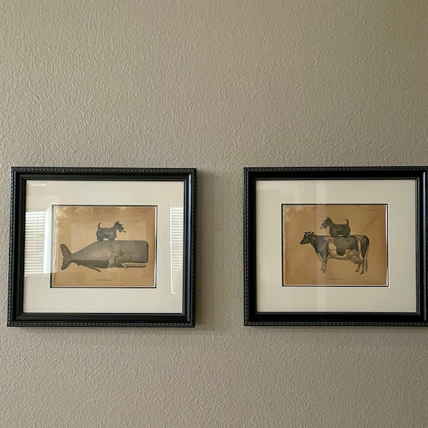 Scottish Terrier Scottie Dog Riding Cow Vintage Collage Art Print on ...