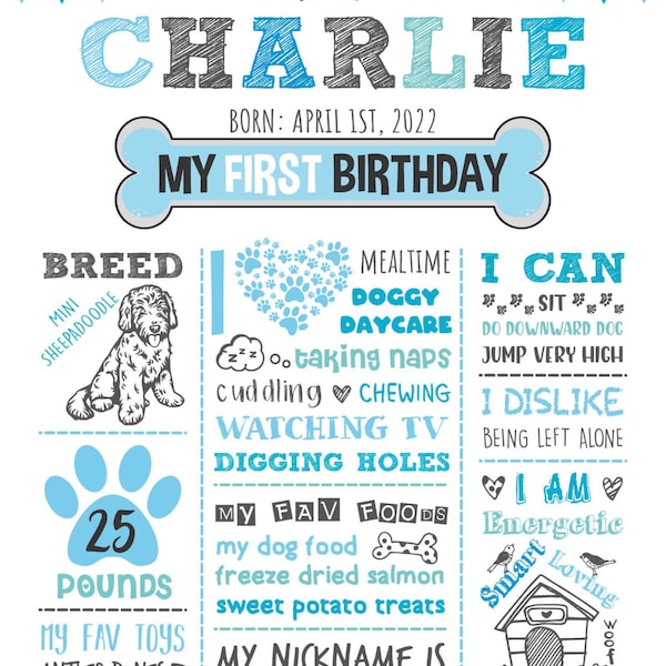 Dog First Birthday Sign, Puppy Birthday Poster, Dog Party Decoration ...
