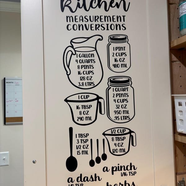 Kitchen Measurements Vinyl Decal | Baking Measurement Equivalent Chart ...