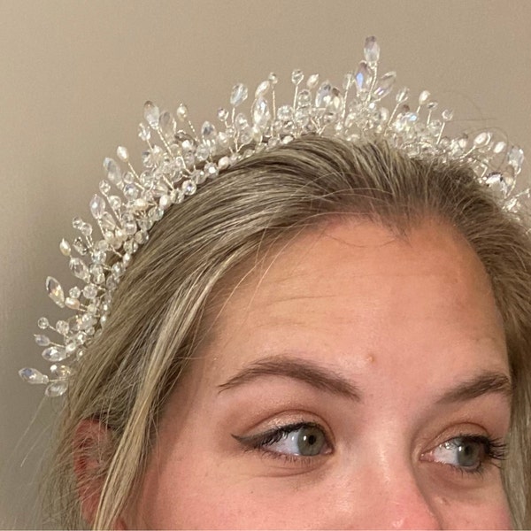 Wedding Tiara for Bride, Pearl Tiara, Pearl Tiara Wedding Silver ...