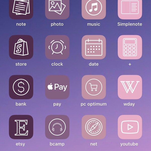 PURPLE Theme Ios 14 App Icons, 600 Violet Lavender Lilac Pink iPhone ...
