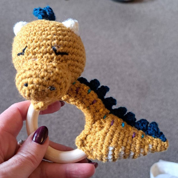 CROCHET PATTERN Dexter the Dragon Crochet Amigurumi Rattle Teether Ring ...