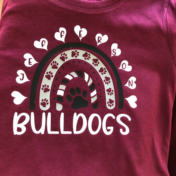 Bulldogs Boho Rainbow SVG Cheer Svg Heart Paw Prints Love Svg ...