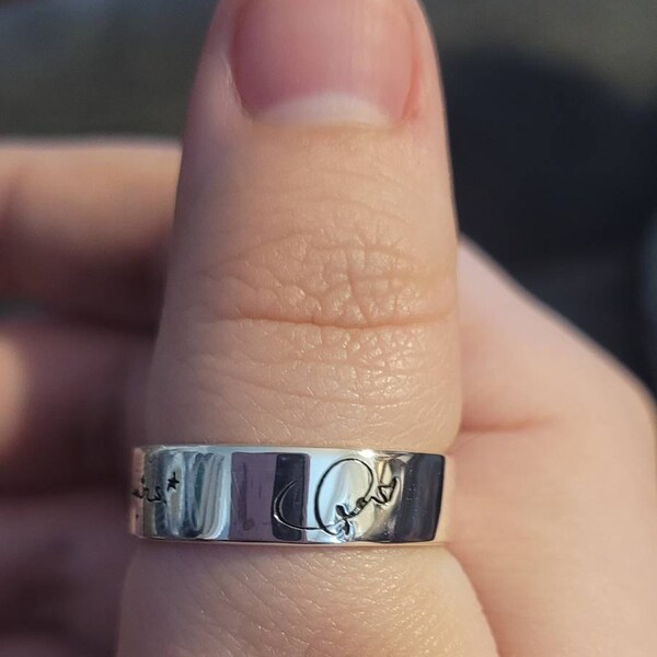 Actual Handwriting Band Ring, Custom Engraved Ring, Wide Handwriting ...