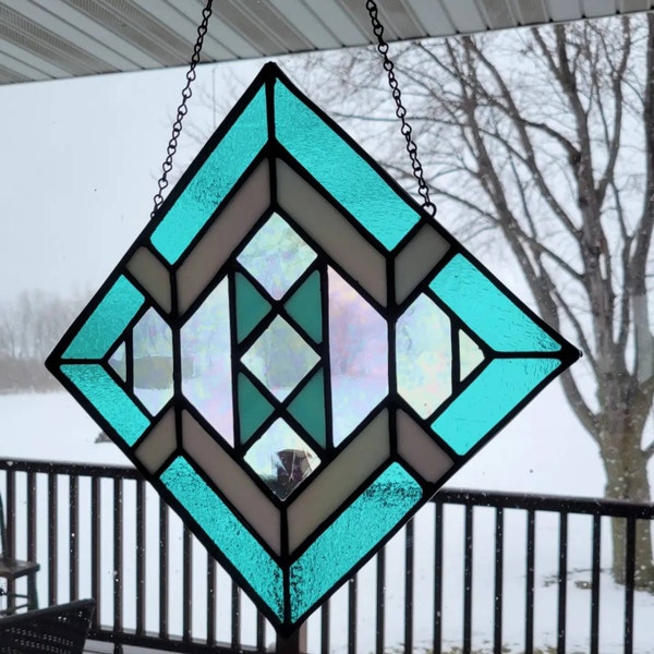 Beginner Stained Glass Pattern: Square Geometric Suncatcher (PDF & PNG ...