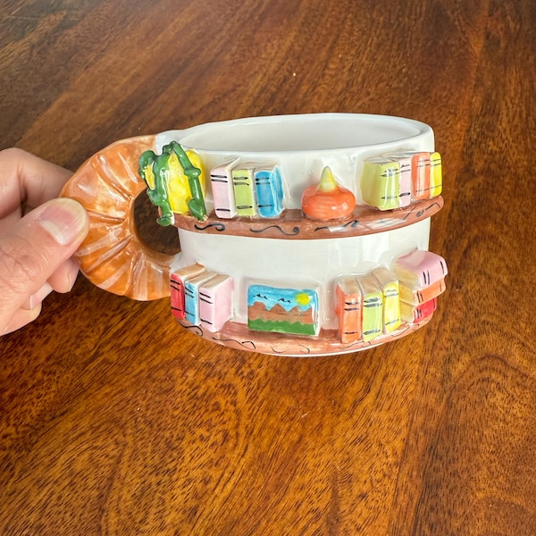 Library Bookshelf Mug, Ceramic Book Mug, Bookworm Tumbler, Unique Tiny ...